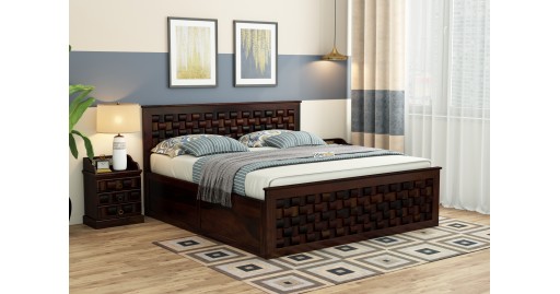 Hover Bed with Box Storage ( King Size, Walnut Finish )