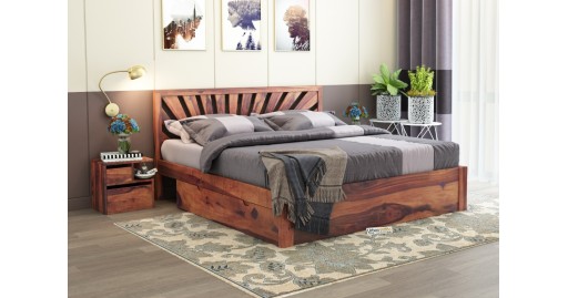 Jerry Wooden Bed With Drawer Storage Queen Size (Teak Finish)