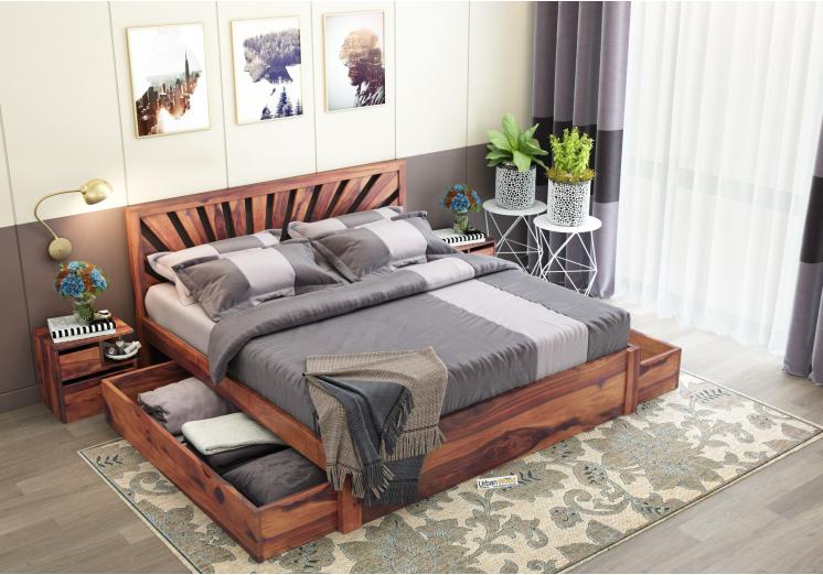 Buy Jerry Wooden Bed With Drawer Storage King Size (Teak Finish) Online ...