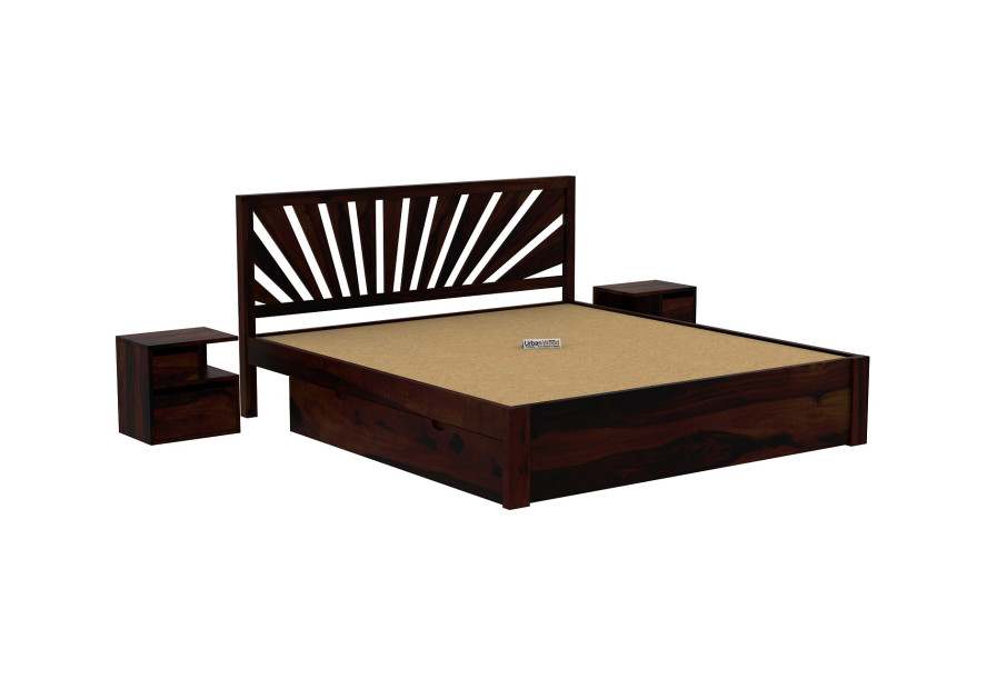 Buy Jerry Wooden Bed With Drawer Storage King Size (Walnut Finish ...