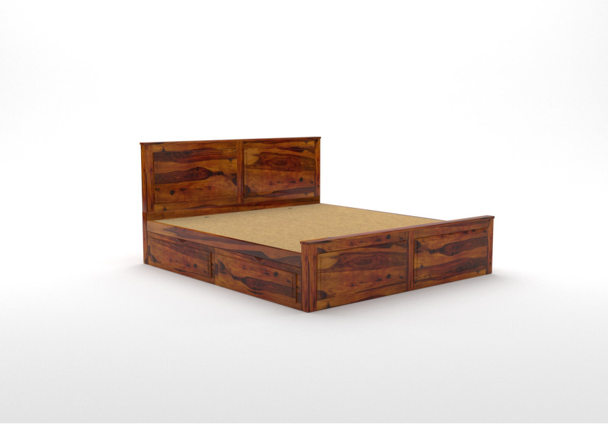 Buy Solas Bed With Drawer Storage (King Size, Honey Finish) Online in ...