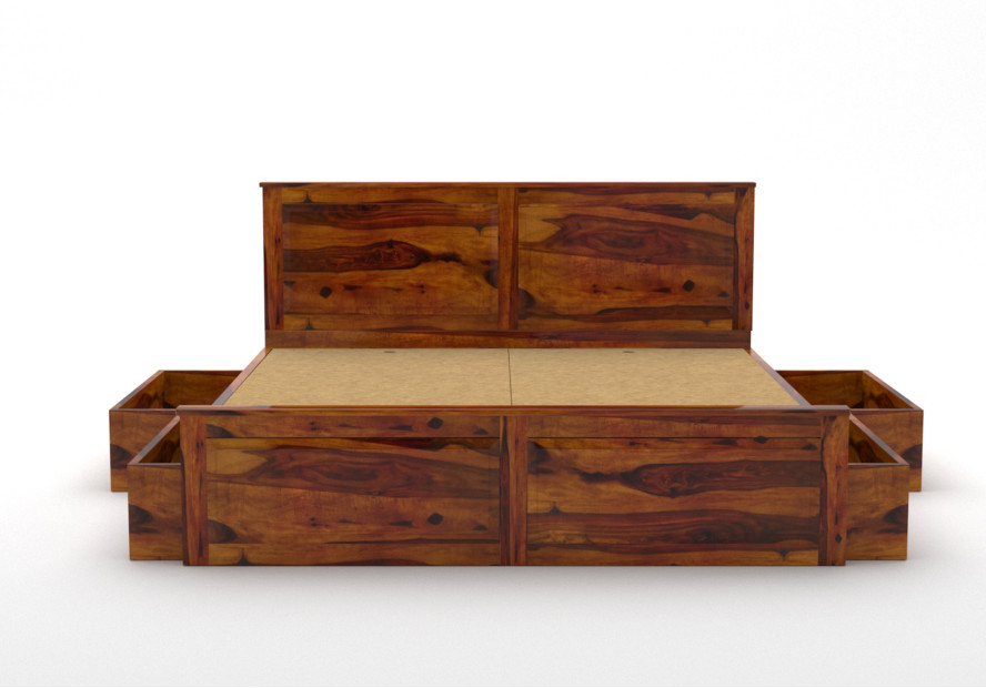 Buy Solas Bed With Drawer Storage (King Size, Honey Finish) Online in ...