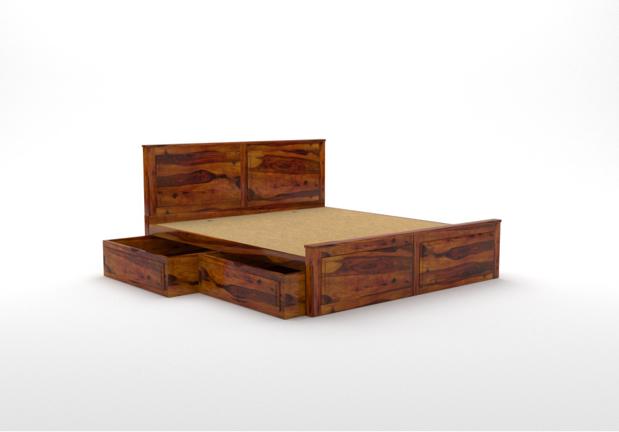 Buy Solas Bed With Drawer Storage (King Size, Honey Finish) Online in ...