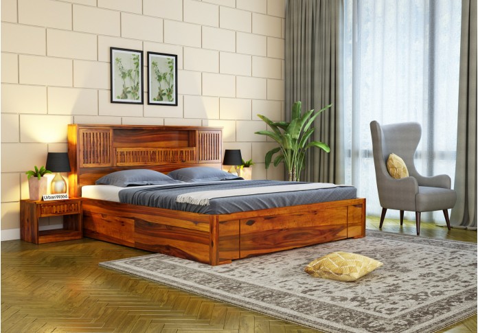 Stack Bed With Storage ( King Size, Honey Finish )
