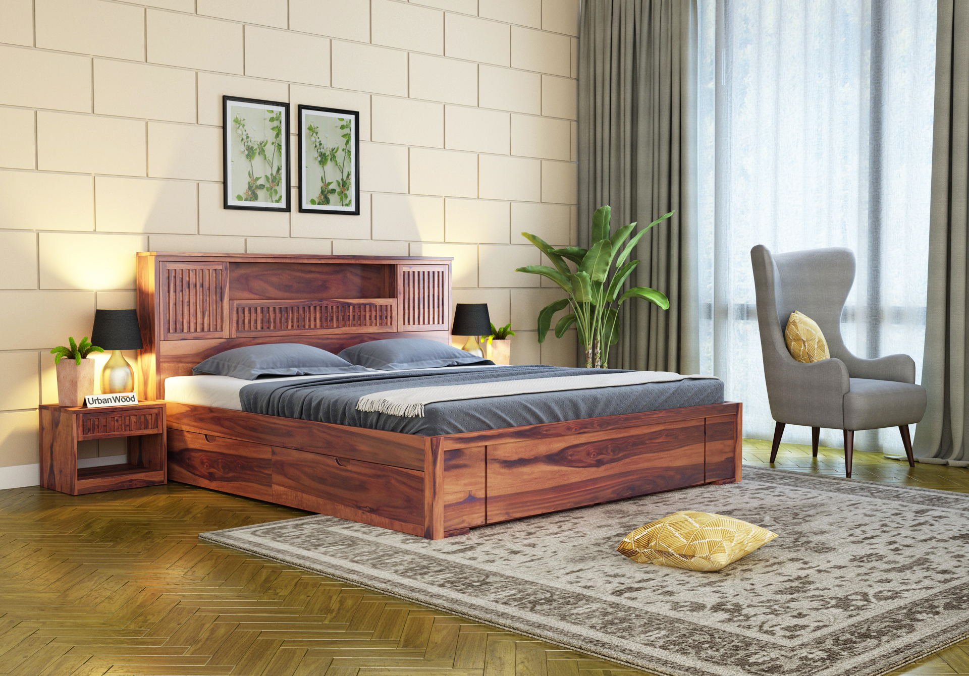 Buy Stack Bed With Storage (King Size, Teak Finish) Online : Urbanwood
