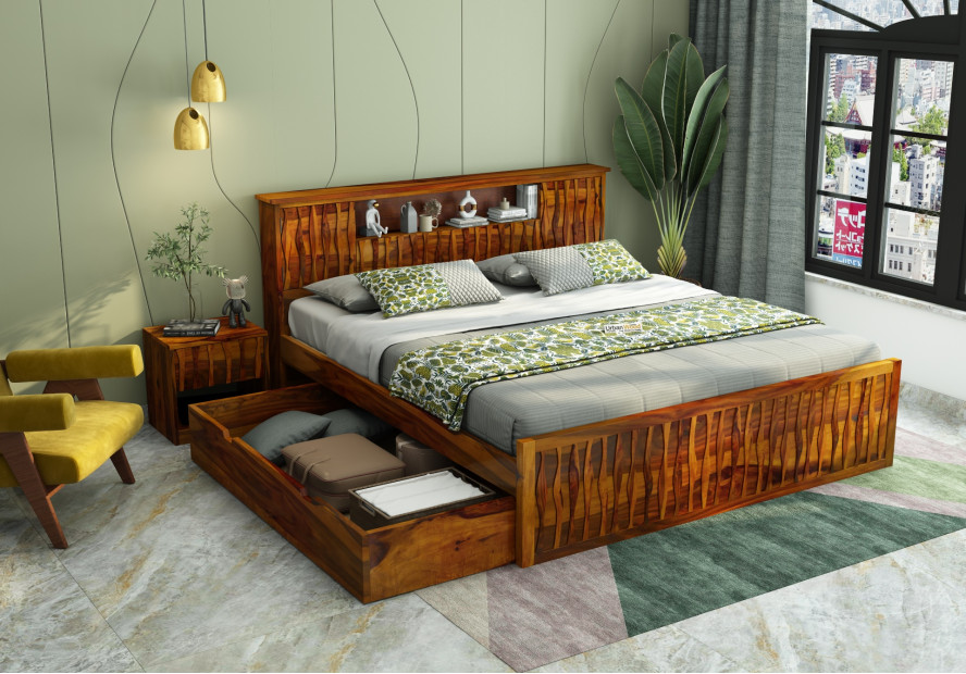Stack Bed With Storage ( King Size, Honey Finish )