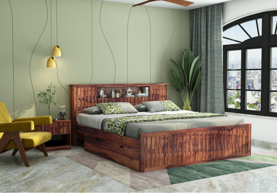 Buy Stack Bed With Storage (King Size, Teak Finish) Online : Urbanwood