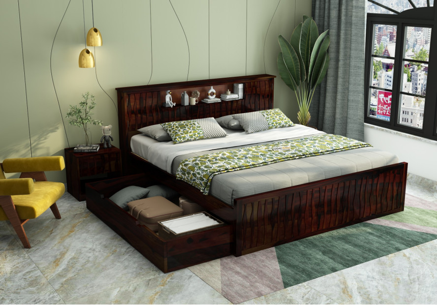 Buy Stack Bed With Storage (King Size,Walnut Finish) Online : Urbanwood