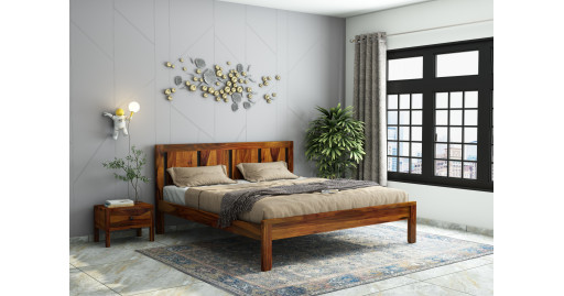 Buy Topaz Bed Without Storage (King Size, Honey Finish) Online : Urbanwood