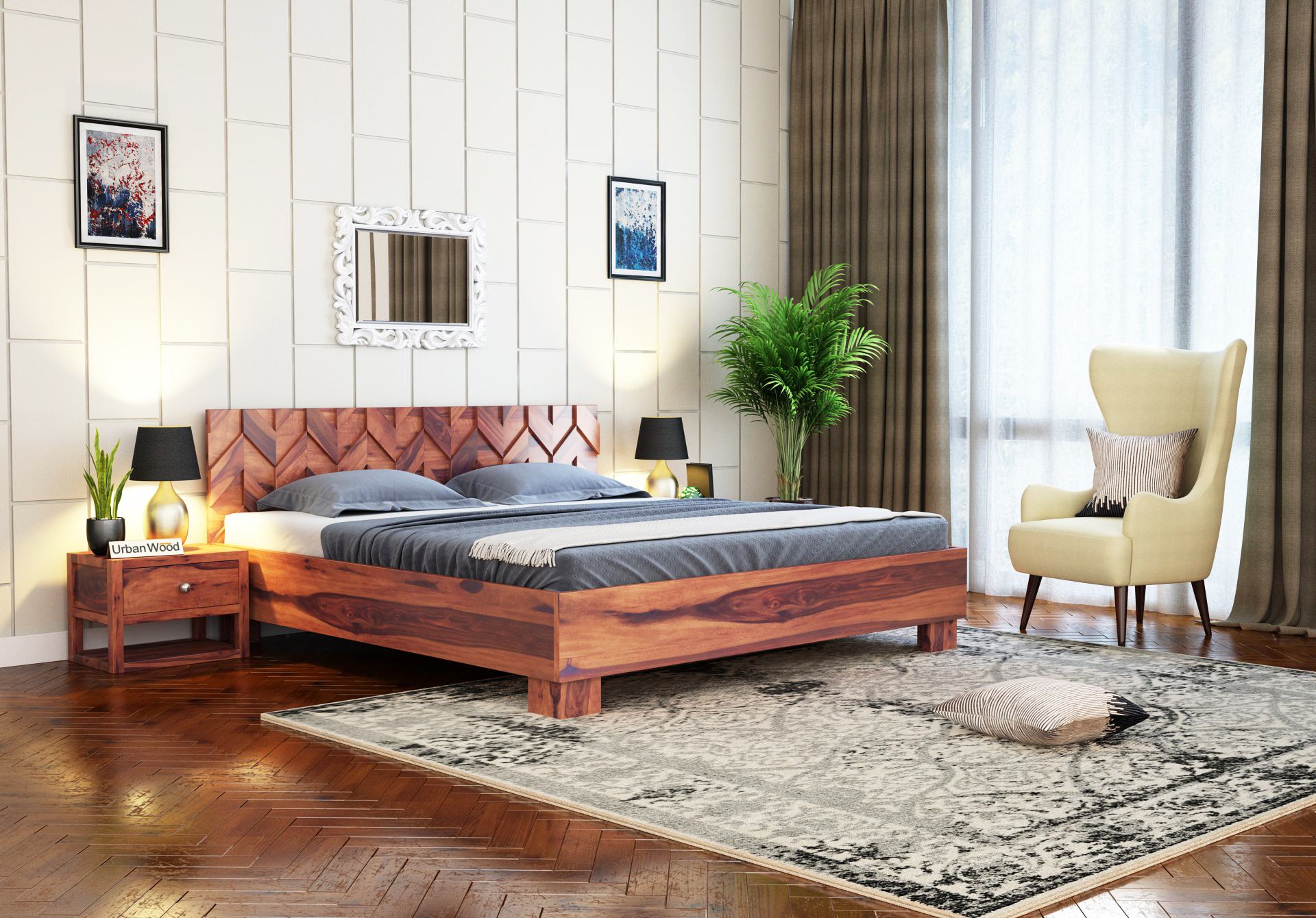Buy Trace Bed Without Storage (King Size,Teak Finish) Online : Urbanwood