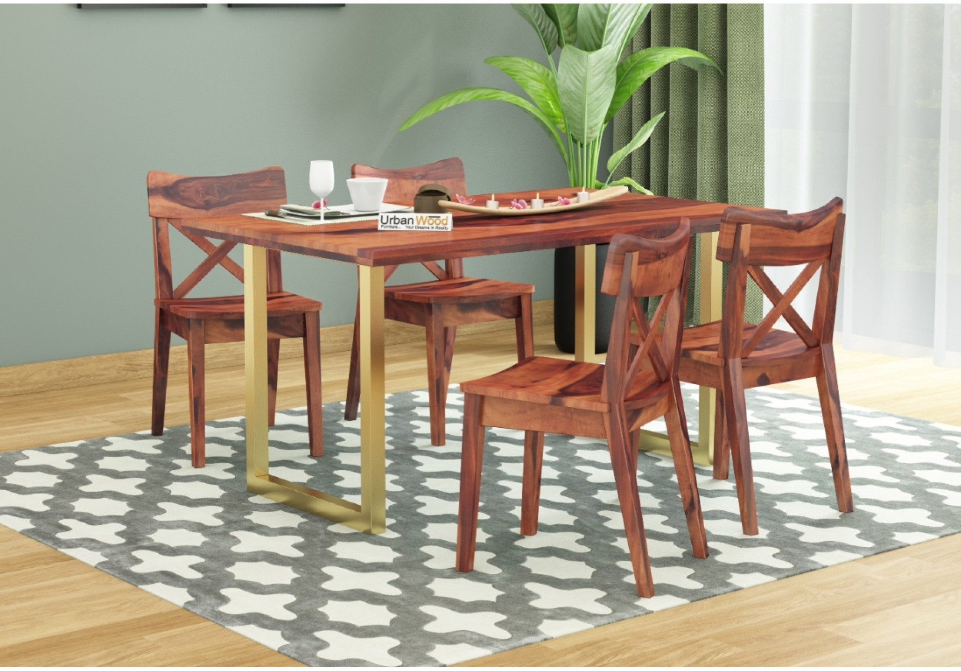 Tale 4-Seater Dining Table Set ( Teak Finish )