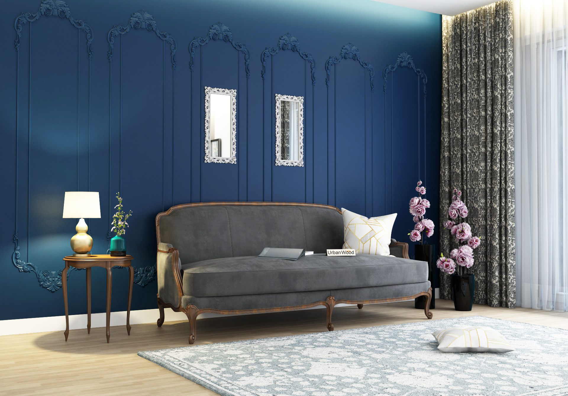 Buy Abro 3 Seater Sofa (Velvet,Stone gray) Online in India - Urbanwood