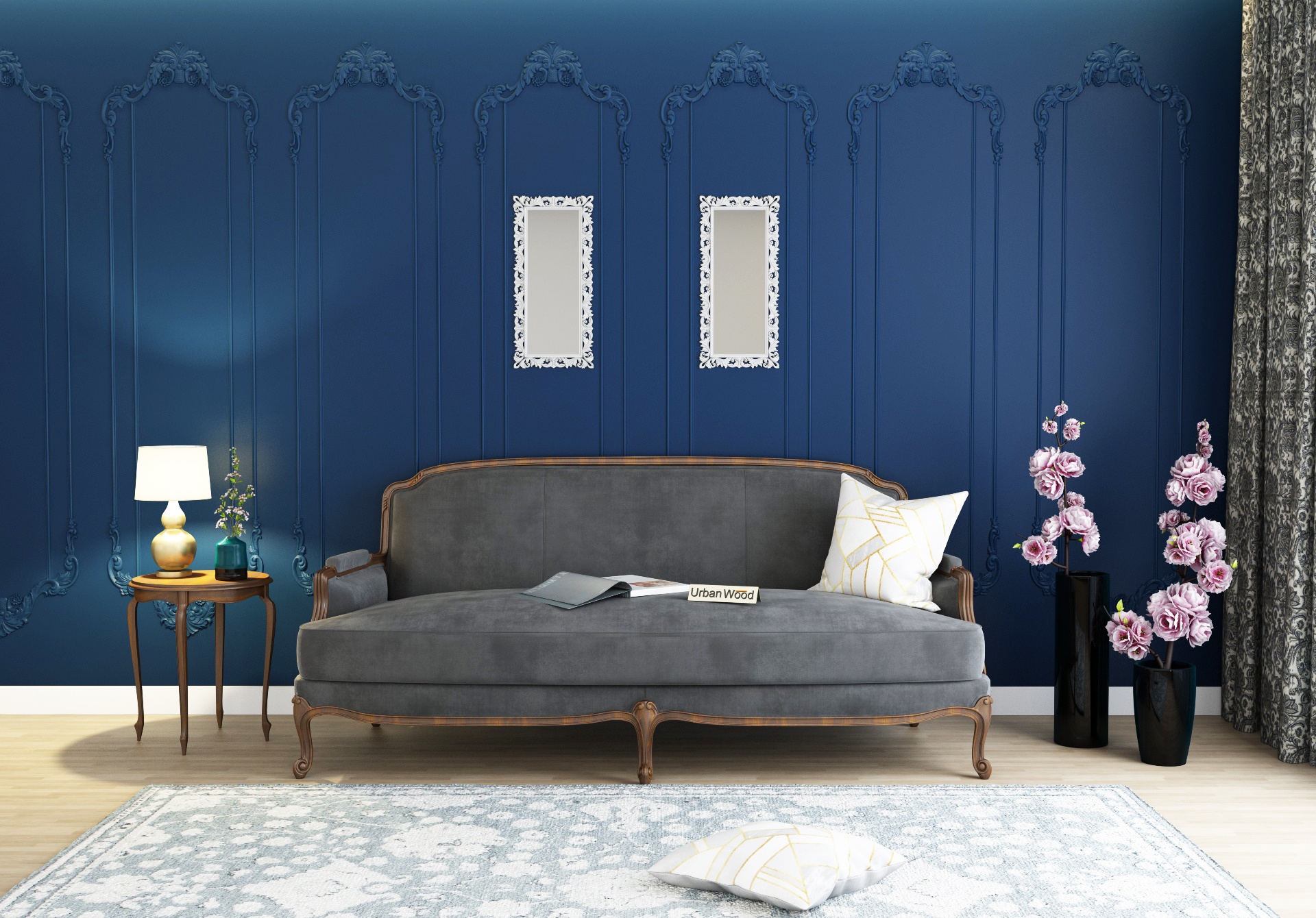 Buy Abro 3 Seater Sofa (Velvet,Stone gray) Online in India - Urbanwood