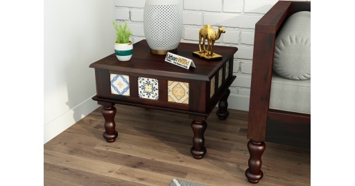 Relay Ceramic Tile Side Table (Walnut Finish)
