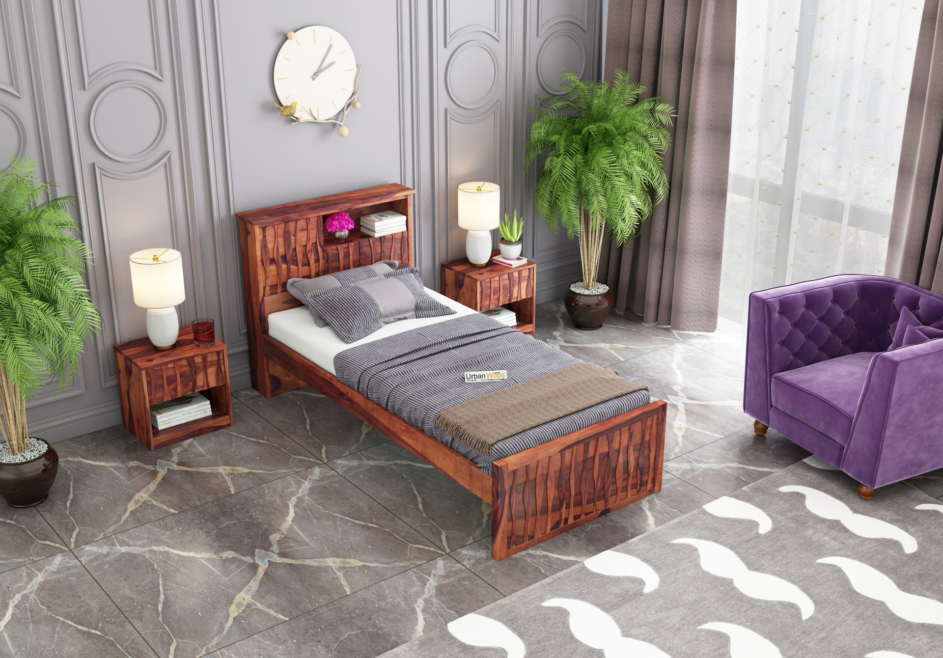 Single Beds: Buy Stack Single Bed Without Storage (Teak Finish) Online ...