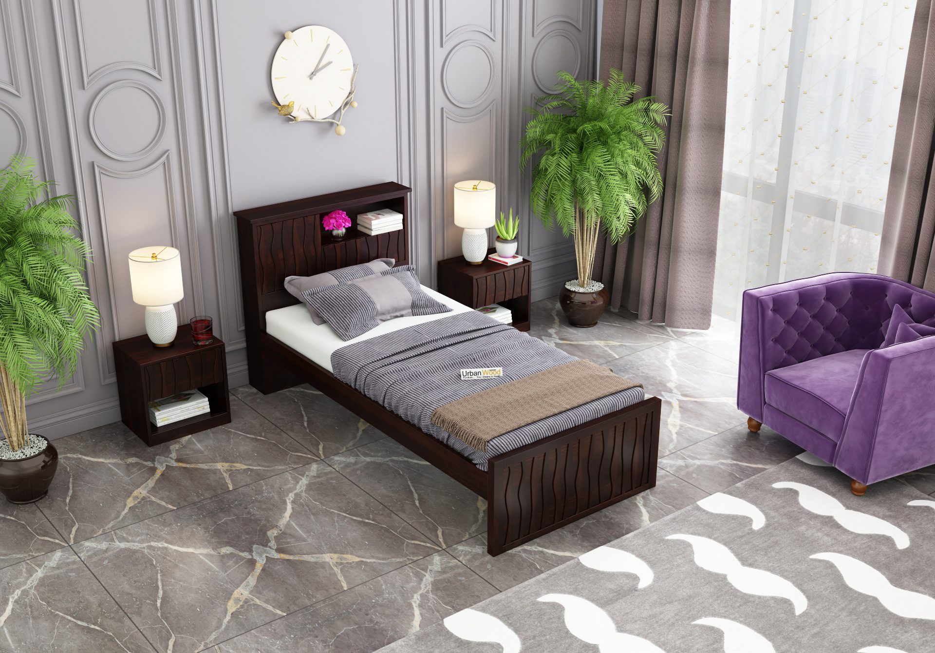 Beds : Buy Stack Single Bed Without Storage (Walnut Finish) Online ...