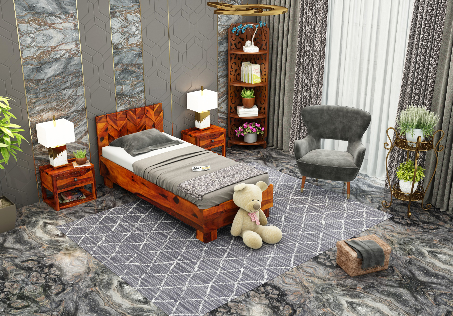 Buy Trace Bed Without Storage (King Size,Teak Finish) Online : Urbanwood