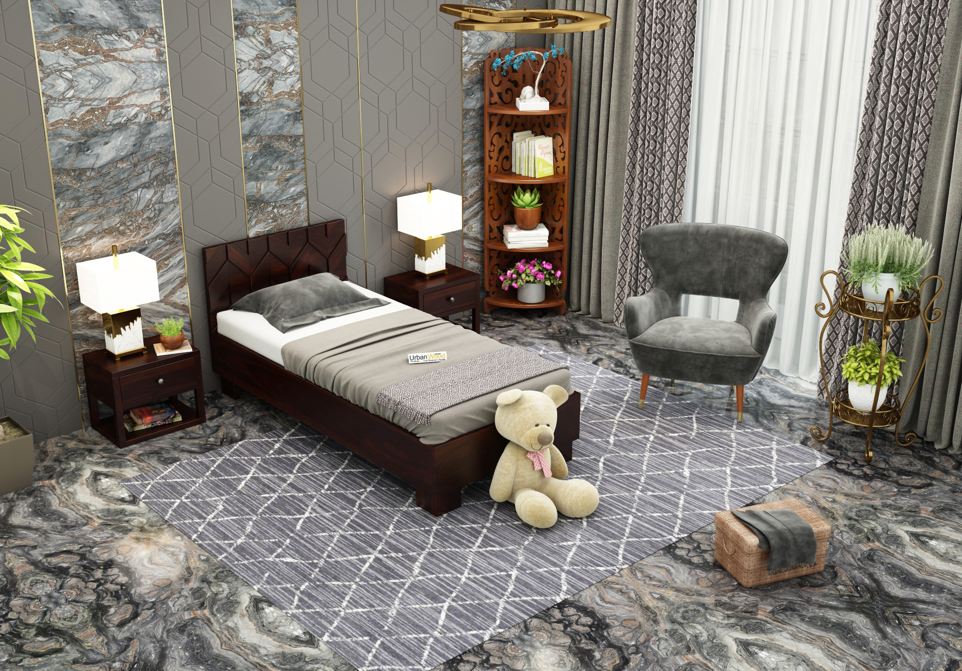 Buy Trace Bed Without Storage (King Size,Teak Finish) Online : Urbanwood