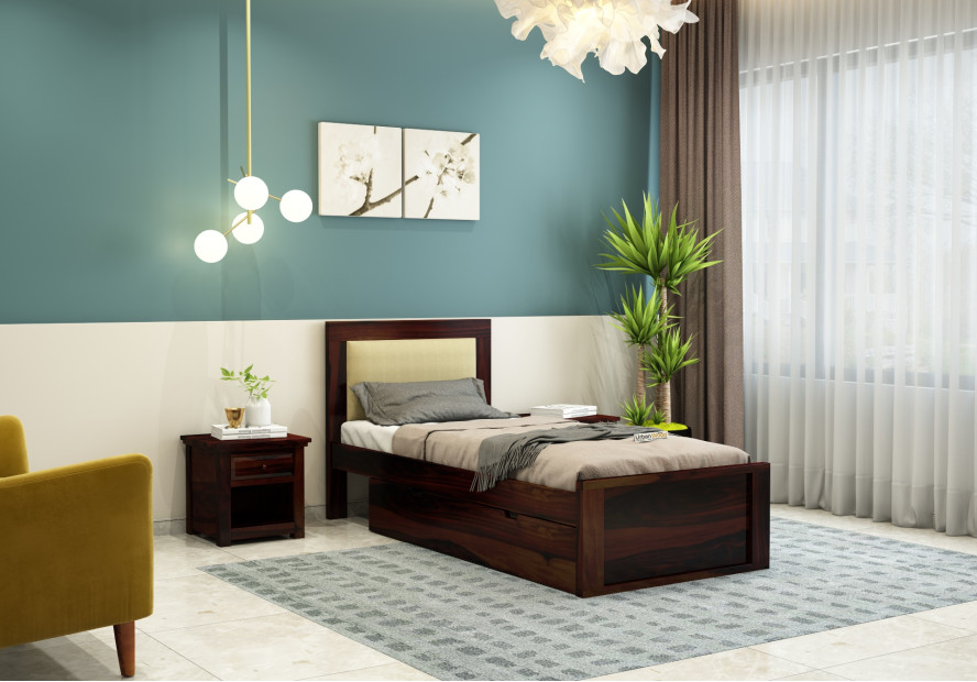 Single Bed: Buy Harris Single Bed With Storage (Walnut Finish) Online ...