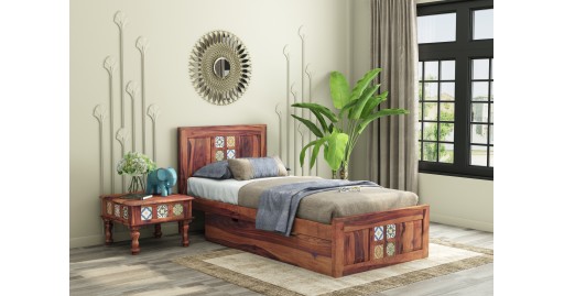 Relay Single Bed With Drawer Storage ( Teak Finish )