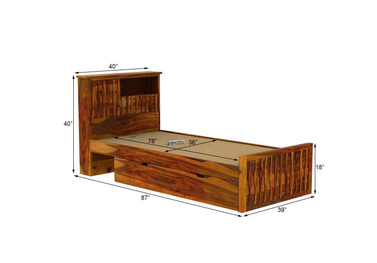 Buy Stack Single Bed With Drawer Storage (Honey Finish) Online : Urbanwood