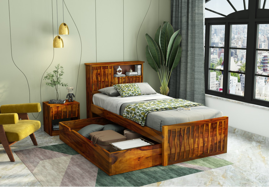 Buy Stack Single Bed With Drawer Storage (Honey Finish) Online : Urbanwood