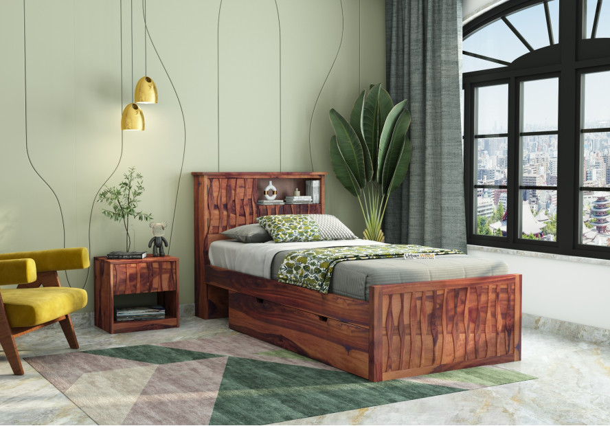 Buy Stack Single Bed With Drawer Storage (Teak Finish) Online : Urbanwood