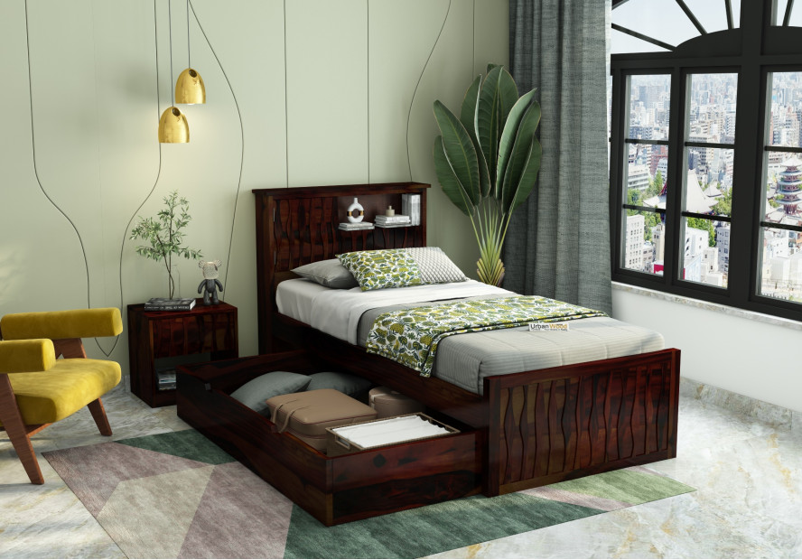 Buy Stack Single Bed With Drawer Storage (Walnut Finish) Online : Urbanwood