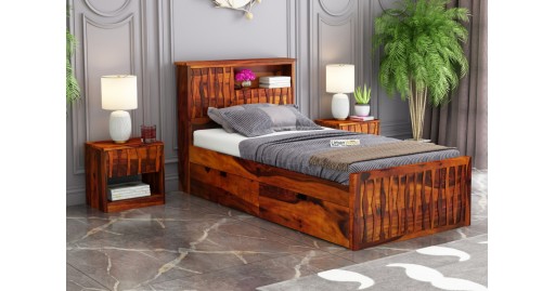 Single Bed: Buy Stack Single Bed With Storage (Honey Finish) Online ...