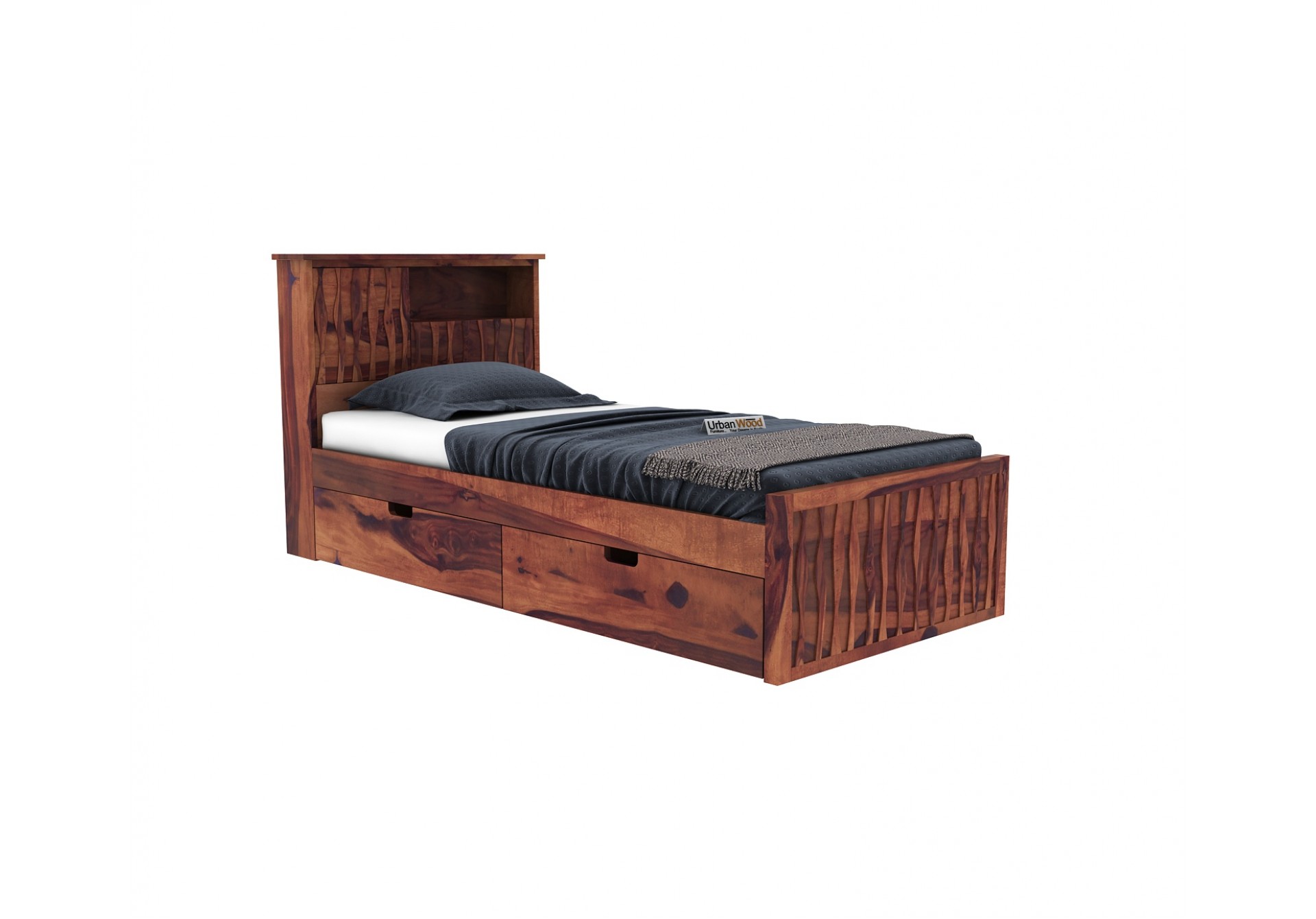 Single Beds: Buy Stack Single Bed With Storage (Teak Finish) Online ...