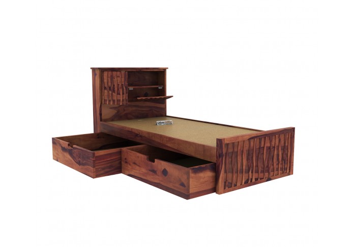 Single Beds: Buy Stack Single Bed With Storage (Teak Finish) Online ...