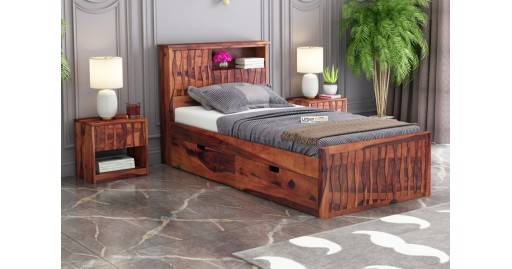 Single Beds: Buy Stack Single Bed With Storage (Teak Finish) Online ...