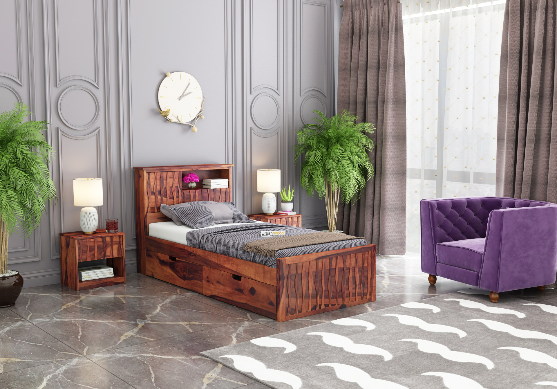 Single Beds: Buy Stack Single Bed With Storage (Teak Finish) Online ...