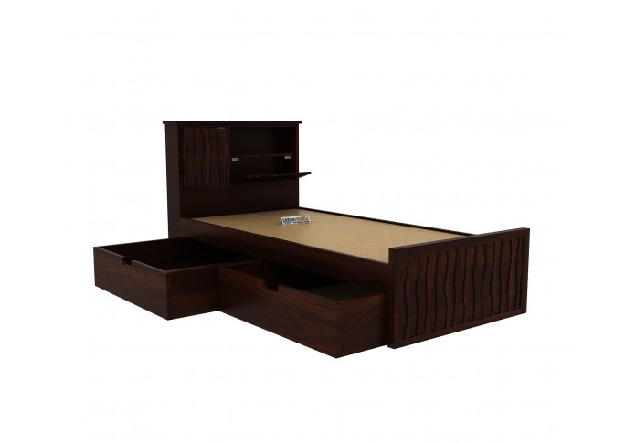 Single Bed: Buy Stack Single Bed With Storage (Walnut Finish) Online ...