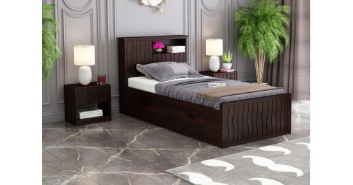 Single Bed: Buy Stack Single Bed With Storage (Walnut Finish) Online ...