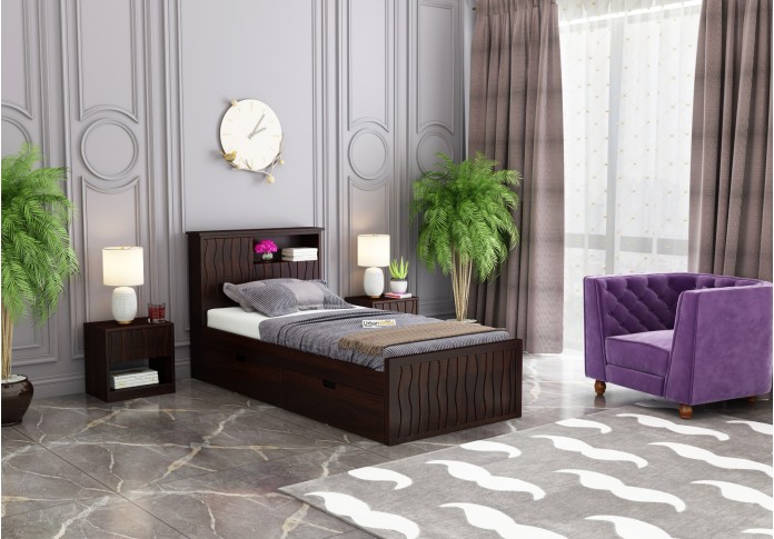 Single Bed: Buy Stack Single Bed With Storage (Walnut Finish) Online ...