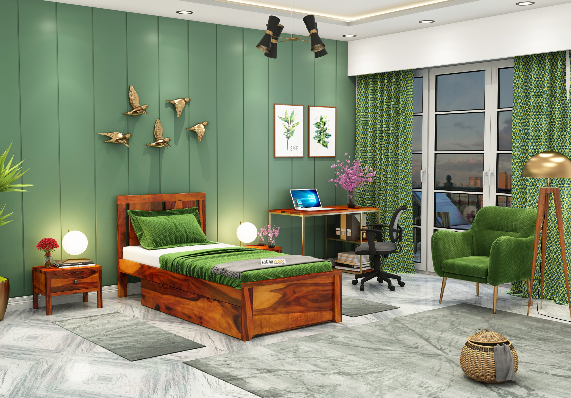 Single Bed: Buy Topaz Single Bed With Storage (Honey Finish) Online ...