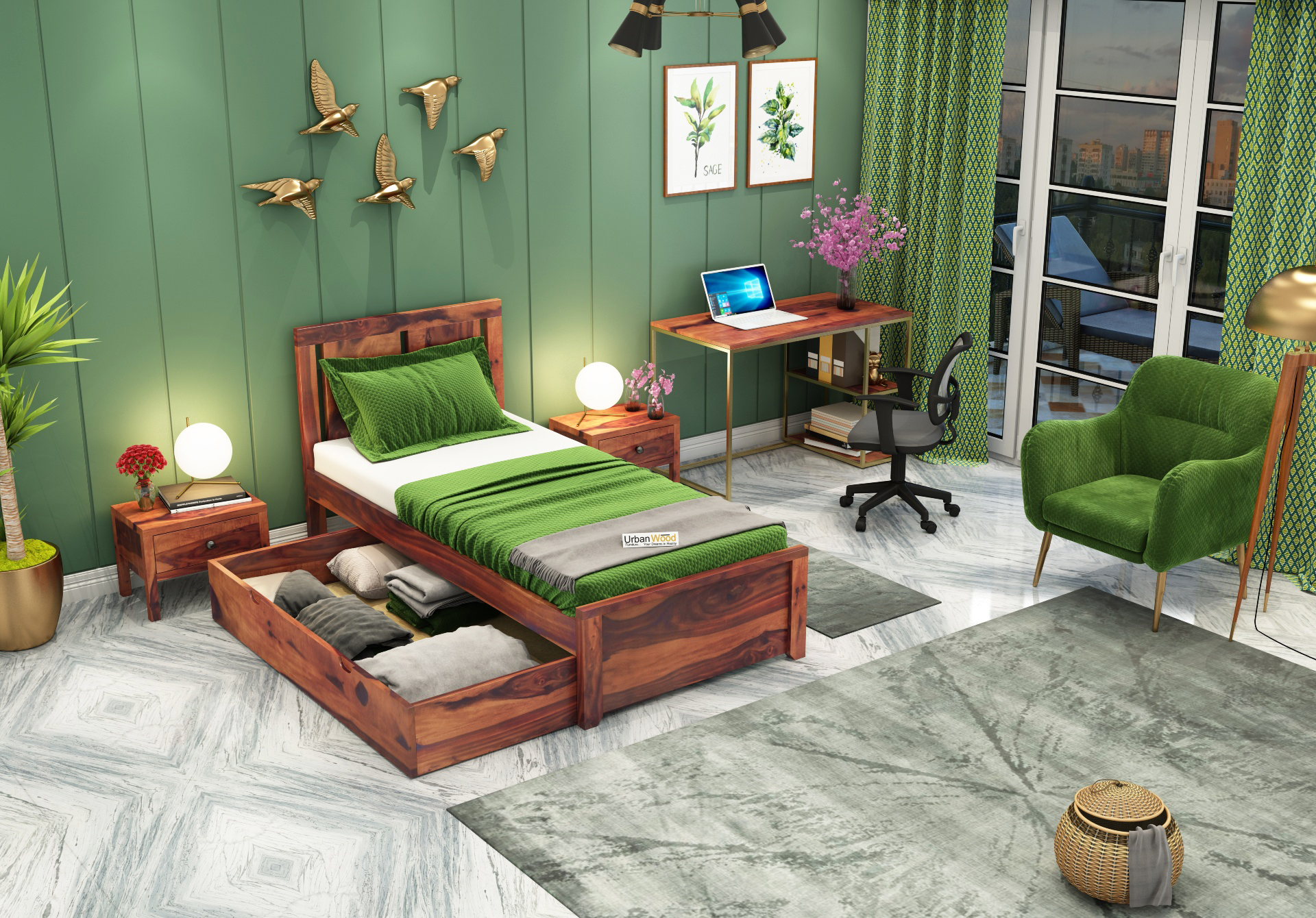 Single Bed: Buy Topaz Single Bed With Storage (Teak Finish) Online in ...