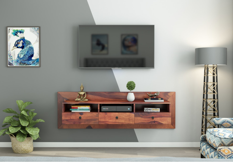 Graham Wooden Wall Mount TV Unit (Teak Finish)